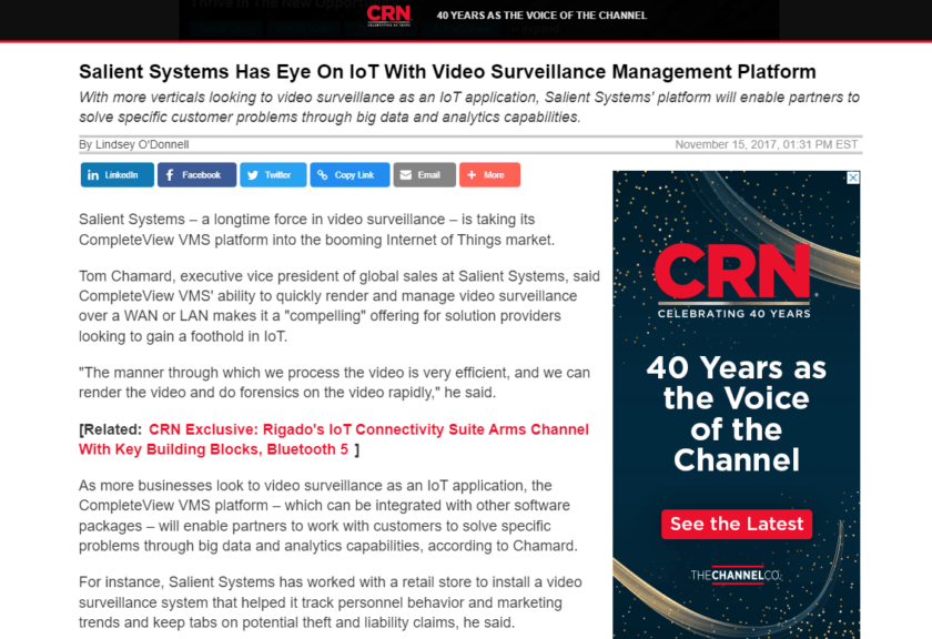 Salient Systems Has Eye On IoT With Video Surveillance Management ...